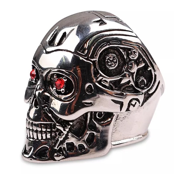 Accessories | Terminator Mens Red Crystal Eyes Skull Ring | Poshmark